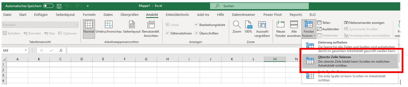 Excel Zeile fixieren | excel-hilfe.ch