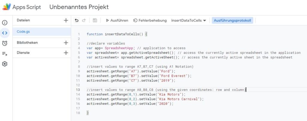 Wie schreibe ich ein Skript für Google Tabellen? - Excel Hilfe